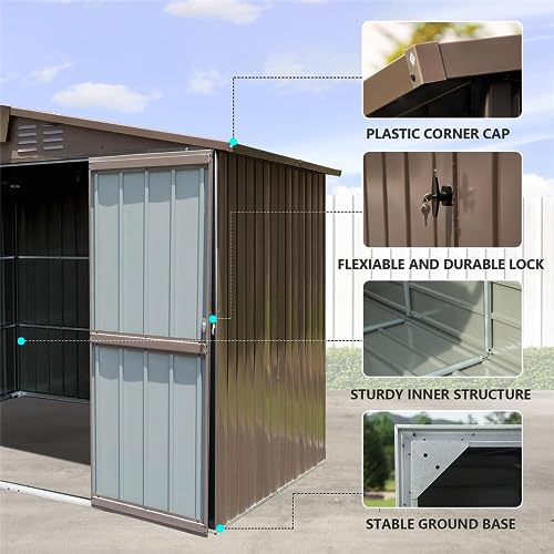 UBGO Outdoor Storage Shed 8.2' x 6.2',Garden Tool Storage Shed,Metal Steel Utility Tool Shed Storage House with Double Lockable Doors & Air Vents for Backyard Patio Garden Lawn-Brown