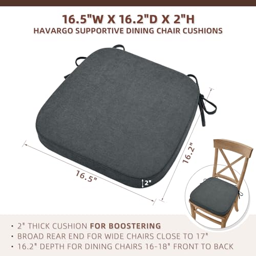 HAVARGO Chair Cushions for Dining Chairs with Supportive Foam, 16.5"X16.2"X2" Thick Kitchen Chair Pads Indoor Seat Cushions for Dining Chairs, Dining Room Chair Cushions Set of 1 Dark Grey