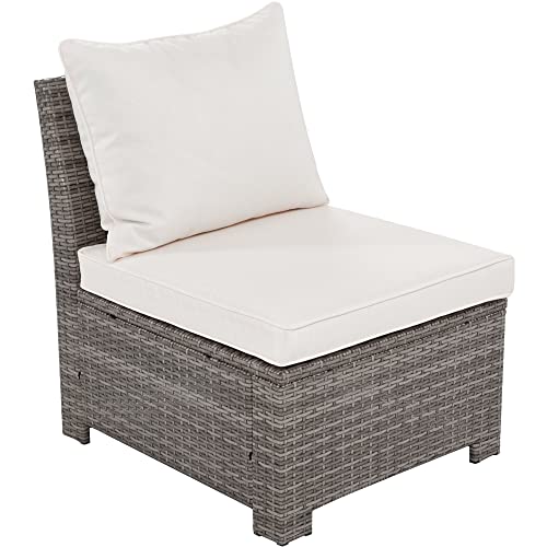 DHPM Furniture 6 Pieces Outdoor Sectional PE Rattan Sofa Brown Manual Wicker Patio Conversation Set with 2 Corner, 2 Single Chairs, 1 Ottoman and 1 Storage Table, Beige