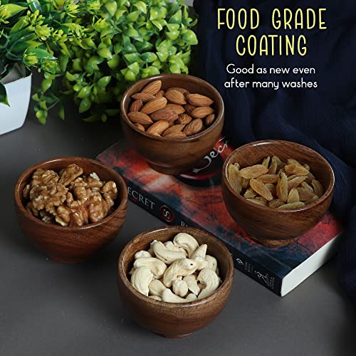 LAVAUX DESIGNS Set of 6 Acacia wood small bowls, 4 fl oz 3.25 * 2 inches | Charcuterie Accessories | Wooden Kitchen Mini Cups for serving Dips, Sauce, Nuts, Prep, Spice & Condiments