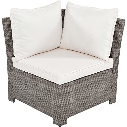 DHPM Furniture 6 Pieces Outdoor Sectional PE Rattan Sofa Brown Manual Wicker Patio Conversation Set with 2 Corner, 2 Single Chairs, 1 Ottoman and 1 Storage Table, Beige