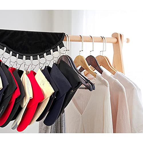 G GENLEAS 2 Pack 12 Hat Organizer Hook Loop Tape Cap Stainless Steel Organizer Hanger, Folding Clothes Hangers Foldable Clothes Drying Rack for Travel Circle Shape