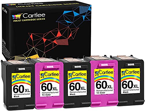 Cartlee Remanufactured Ink Cartridge 60XL 60 XL Replacement for HP Envy 100 110 120 Photosmart C4670 c4680 c4780 c4795 d110 Deskjet d2680 D2660 f2430 f4280 f4440 f4480 f4580 Printer (3 Black, 2 Color)