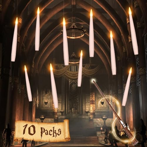 Palmatte 10 Packs Halloween Decorations Floating Candles with Wand Remote 6.1" Battery Operated Flameless Candles LED Warm Lights Christmas Gifts Home Room Decor Halloween Party Decorations Indoor