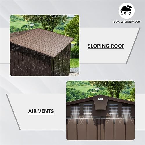 UBGO Outdoor Storage Shed 8.2' x 6.2',Garden Tool Storage Shed,Metal Steel Utility Tool Shed Storage House with Double Lockable Doors & Air Vents for Backyard Patio Garden Lawn-Brown