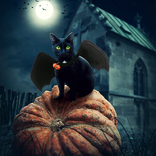 DIYASY Cat Halloween Bat Wing Costume,Halloween Small Pets Black Bat Costume Decoration for Puppy Dog and Cat with Bells