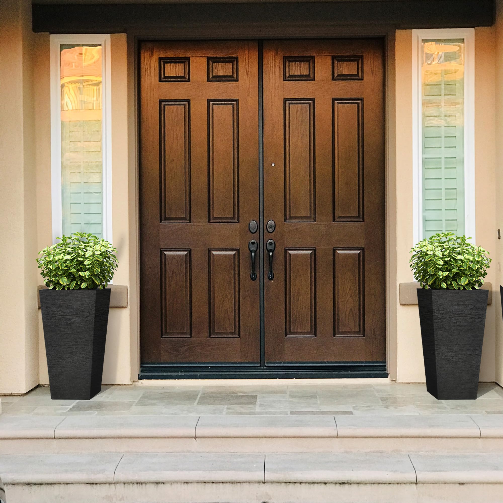 Kante 22 Inch Tall Planter Set of 2, Large Taper Planter for Outdoor Indoor Garden Patio Front Door (Black)