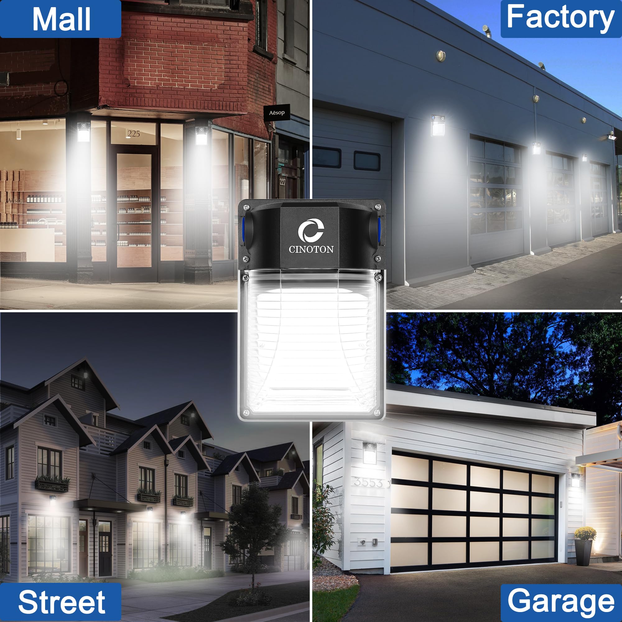 CINOTON 30W LED Wall Pack Light with Dusk to Dawn Sensor, 3600LM, 5000K Daylight [120Vac/200-300W HID/HPS Equiv.] IP65 Waterproof Outdoor Security Flood Lighting for Garage Warehouse Garden 2 Pack