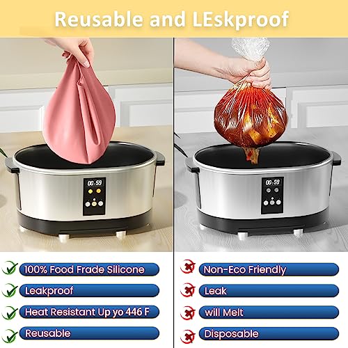 Silicone Slow Cooker Liners Fits for 6-8 Quarts Crockpot,Reusable Silicone Cooking Bags Liners,Dishwasher Safe/Easy Clean/Leakproof/Slow Cooker Accessories for Oval Or Round Cooker (pink+yellow,7-8QT)