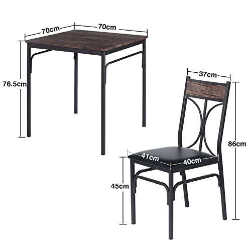 VECELO 3-Piece Dining Room Kitchen Table and Pu Cushion Chair Sets for Small Space, 2, Brown28 x 28 x 30 inches