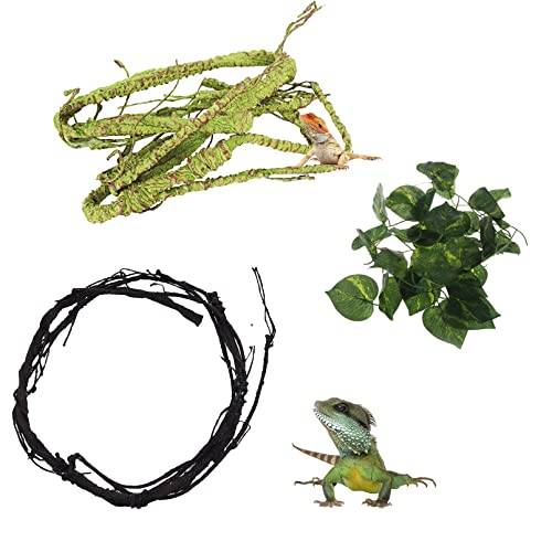 PINVNBY Reptile Vines Plants Bendable Jungle Climbing Vine Terrarium Plastic Plant Leaves Pet Habitat Decor for Bearded Dragons Lizards Geckos Snakes Hermit Crab Frogs and More Reptiles