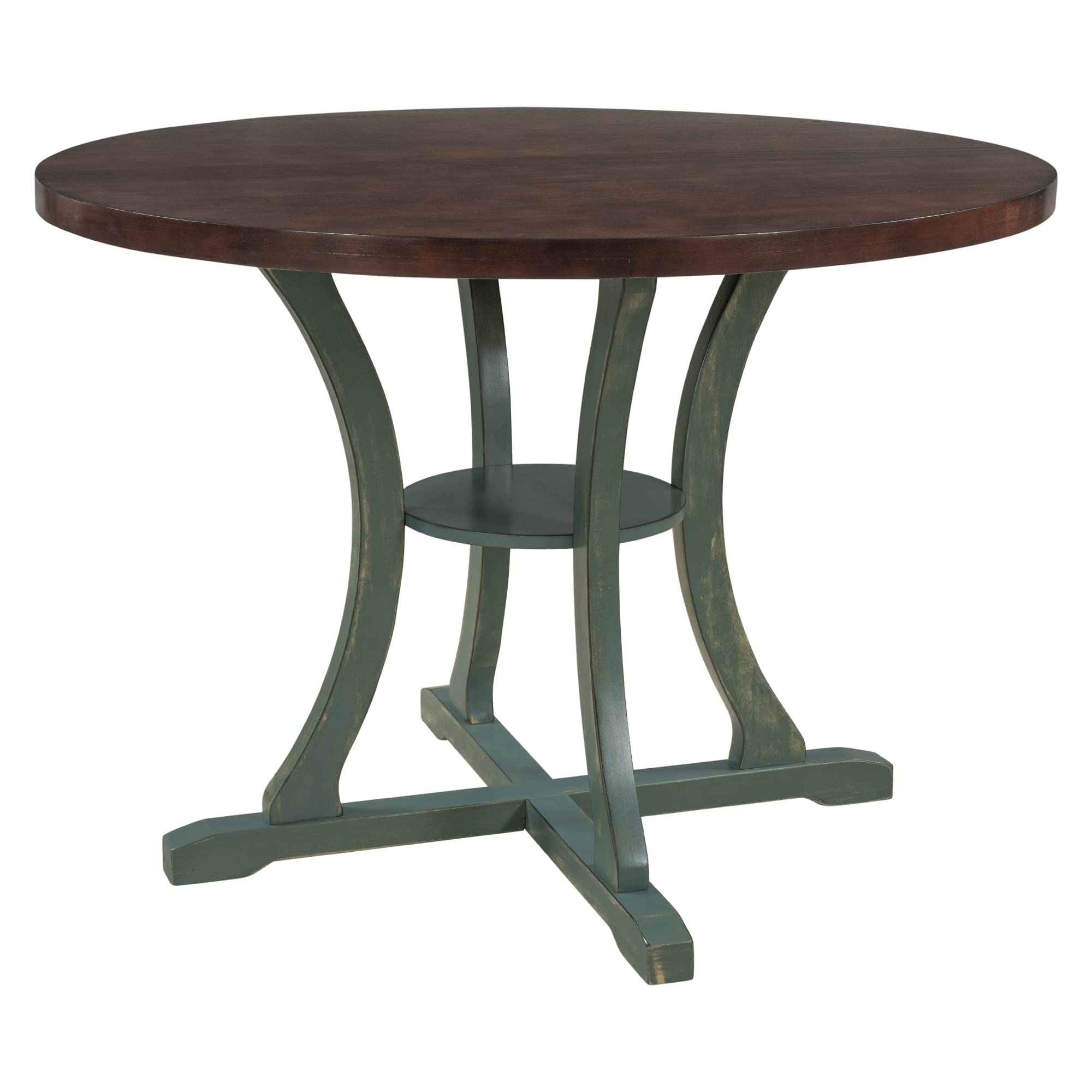 Lepfun 5 Pieces Round Kitchen 4 Upholstered Chairs and Storage Shelf, Bistro Table Set, for Dining Room (Antique Blue/Dark Brown)