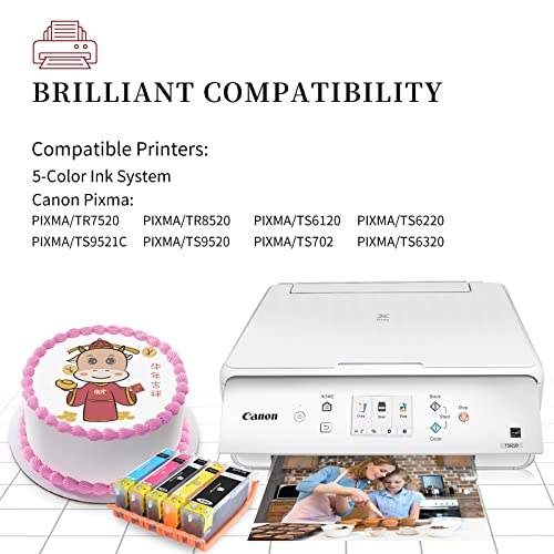 VineonTec Compatible for 280 281 Ink Cartridges, C A K E Maker C A K E Printer Work with PIXMA TS6120 TS6220 TS6320 TS8120 TS8220 TS8320 Printer, (5 Pack)
