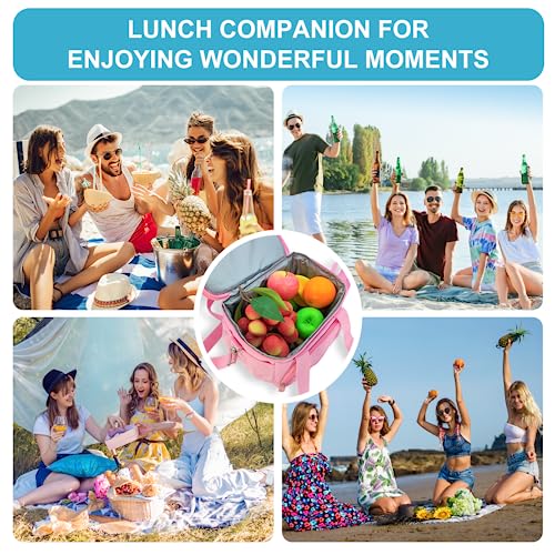 RONROX Large Lunch Box for Women and Men, Double Deck Insulated Lunch Bag with 900D Oxford, Expandable Leakproof Reusable Lunch Cooler Bag for Work, Office, Picnic, 17L, Pink