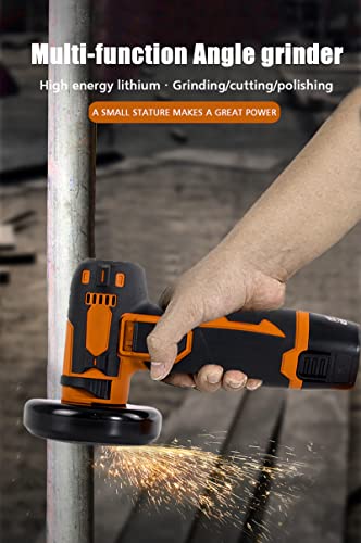 Weytoll 12V Cordless Brush Angle Grinder Kit, Grinding Disc 3/76mm, 19500rpm Electric Grinding Tool Mini Grinder Handheld Cutter with 2pcs 12V1300mAh Batteries and 6 Cutting Discs, Orange