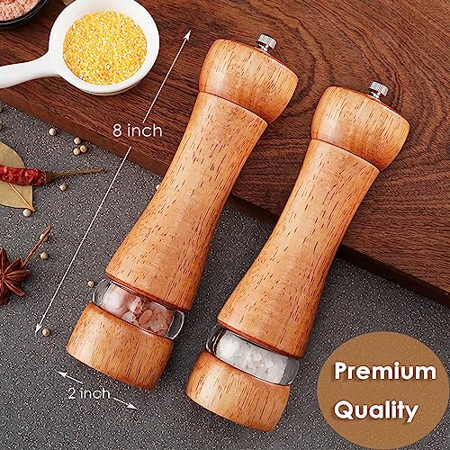 mosuniro Salt and Pepper Grinder Set - 2 Pack Wooden Salt and Pepper Mill Sets with Adjustable Coarseness - Refillable Manual Pepper Mill Grinder