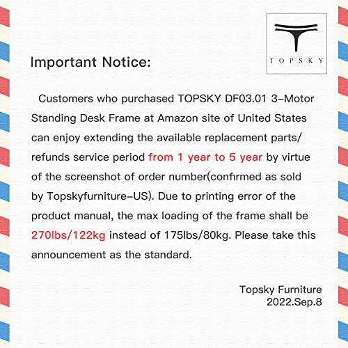 TOPSKY 3-Motor Electric Adjustable Standing and Sitting Computer Desk with 3 Legs for Home and Office 270lb Weight Capacity (Black Frame Only)