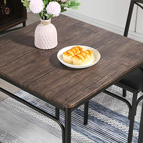 VECELO 3-Piece Dining Room Kitchen Table and Pu Cushion Chair Sets for Small Space, 2, Brown28 x 28 x 30 inches