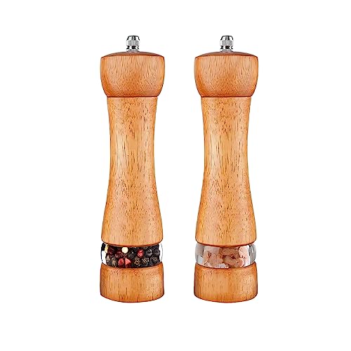 mosuniro Salt and Pepper Grinder Set - 2 Pack Wooden Salt and Pepper Mill Sets with Adjustable Coarseness - Refillable Manual Pepper Mill Grinder