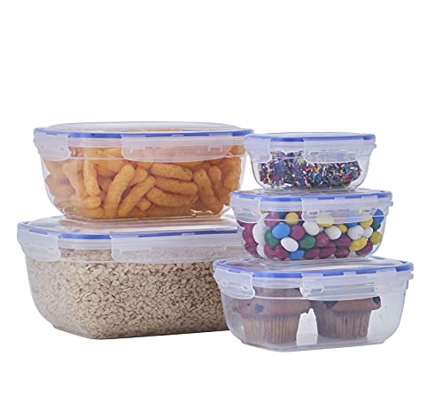 Superio Sealed Food Storage Container Set of 5- Airtight, Leakproof Meal Prep Containers with Easy Snap Lid- Microwave and Freezer Safe- Rectangular