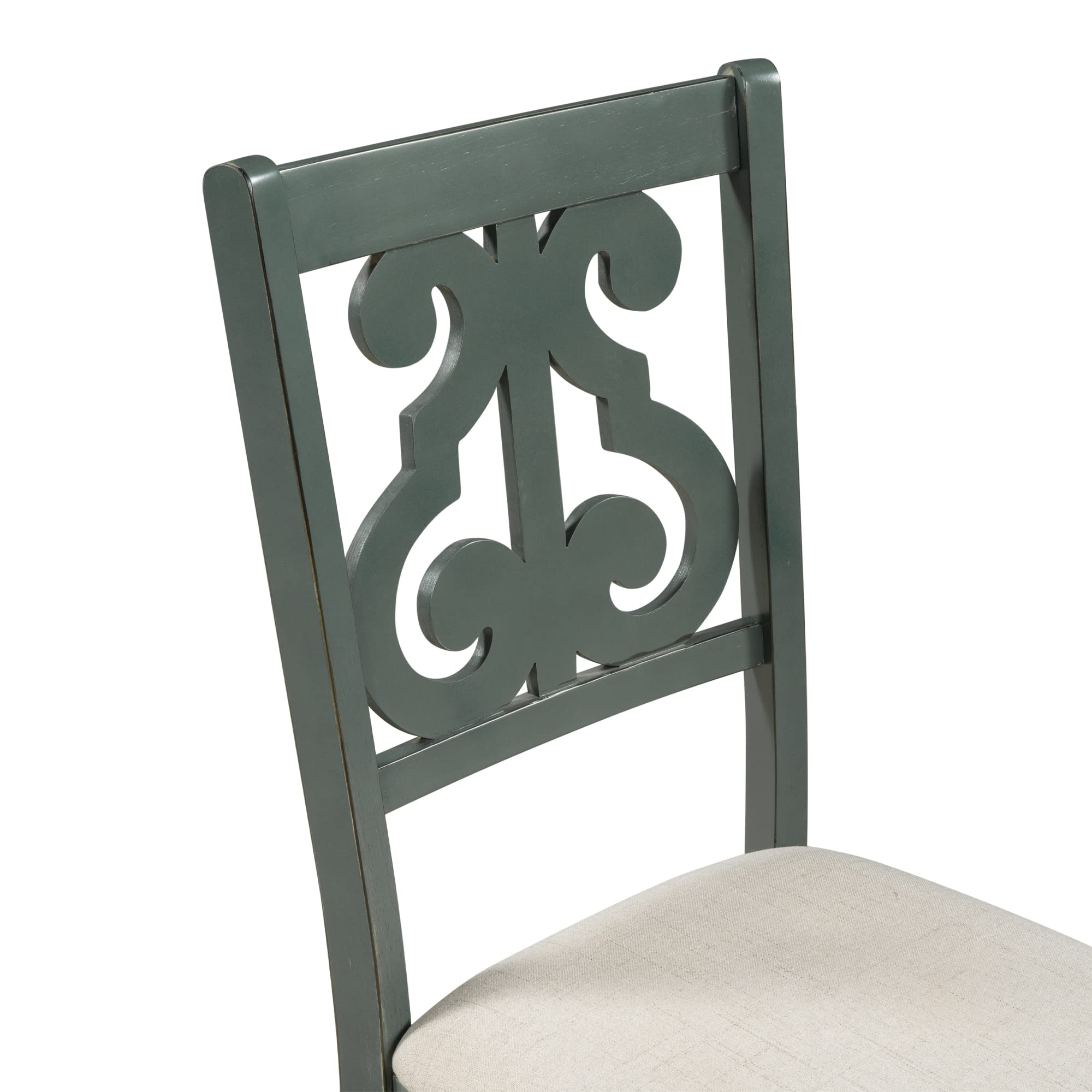 Lepfun 5 Pieces Round Kitchen 4 Upholstered Chairs and Storage Shelf, Bistro Table Set, for Dining Room (Antique Blue/Dark Brown)
