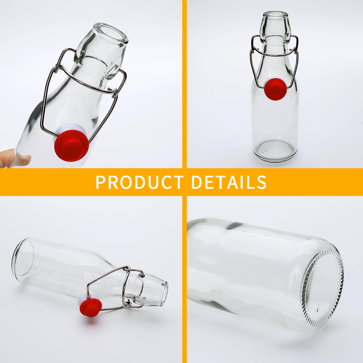 Accguan 8oz Glass Bottle,Beer Bottle with Flip-top Airtight Lid for Kombucha, Kefir, Vanilla Extract, Beer, Beverages, Oil, Vinegar, Beer, Soda,Leak Proof(12pcs)