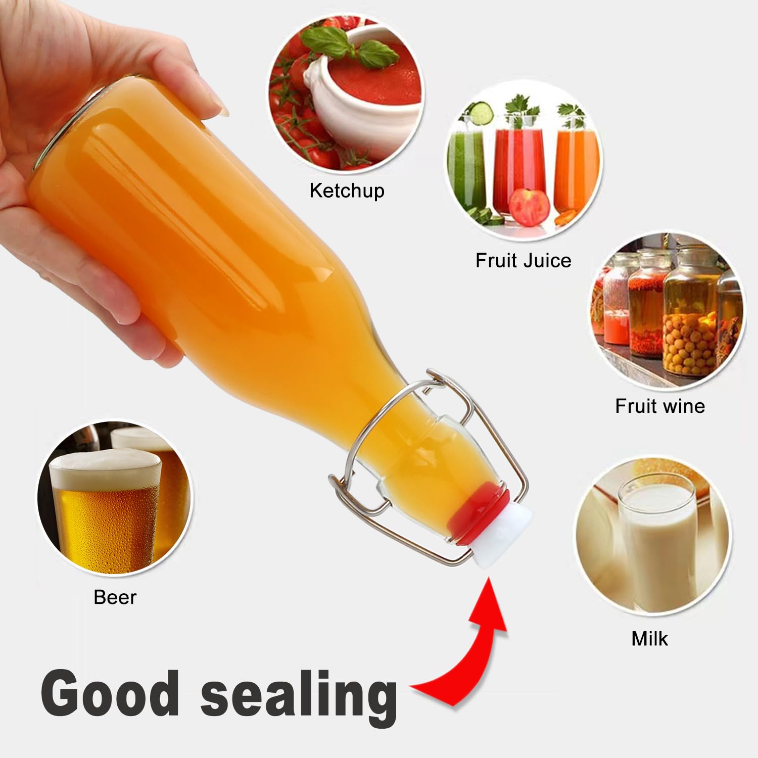 Accguan 8oz Glass Bottle,Beer Bottle with Flip-top Airtight Lid for Kombucha, Kefir, Vanilla Extract, Beer, Beverages, Oil, Vinegar, Beer, Soda,Leak Proof(12pcs)