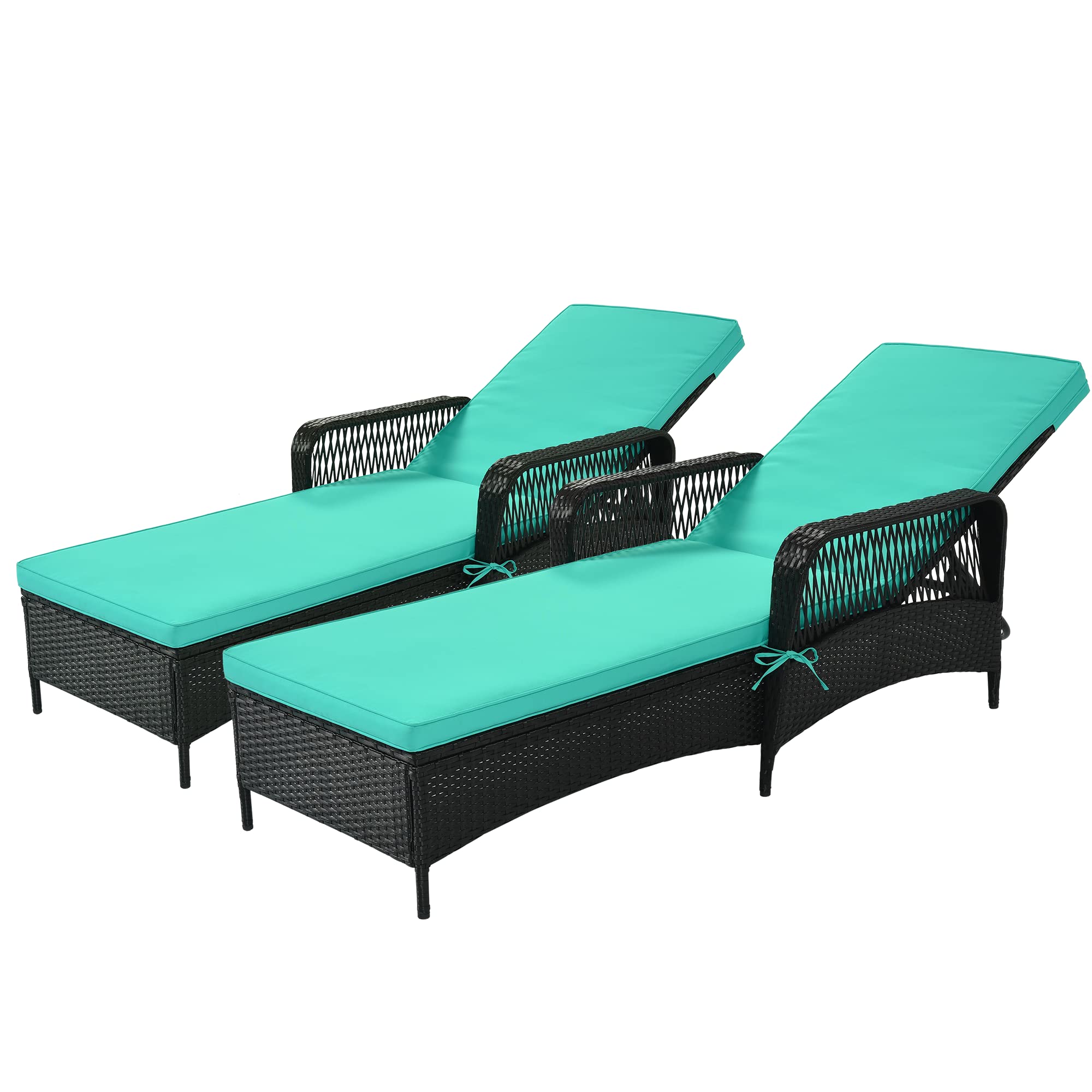 Quarte 2 Piece Outdoor PE Wicker Sun Lounger,Patio Chaise Lounger with Adjustable Backrest and Armrests,for Porch Lawn Garden Backyard Poolside (Green&y)