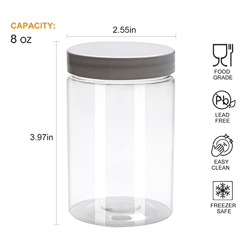 Accguan 25Pack 8oz Plastic Jar Storage Container with White Lids Airtight Clear Wide-mouth Slime Storage Jars for Cosmetic Cream Light Clay