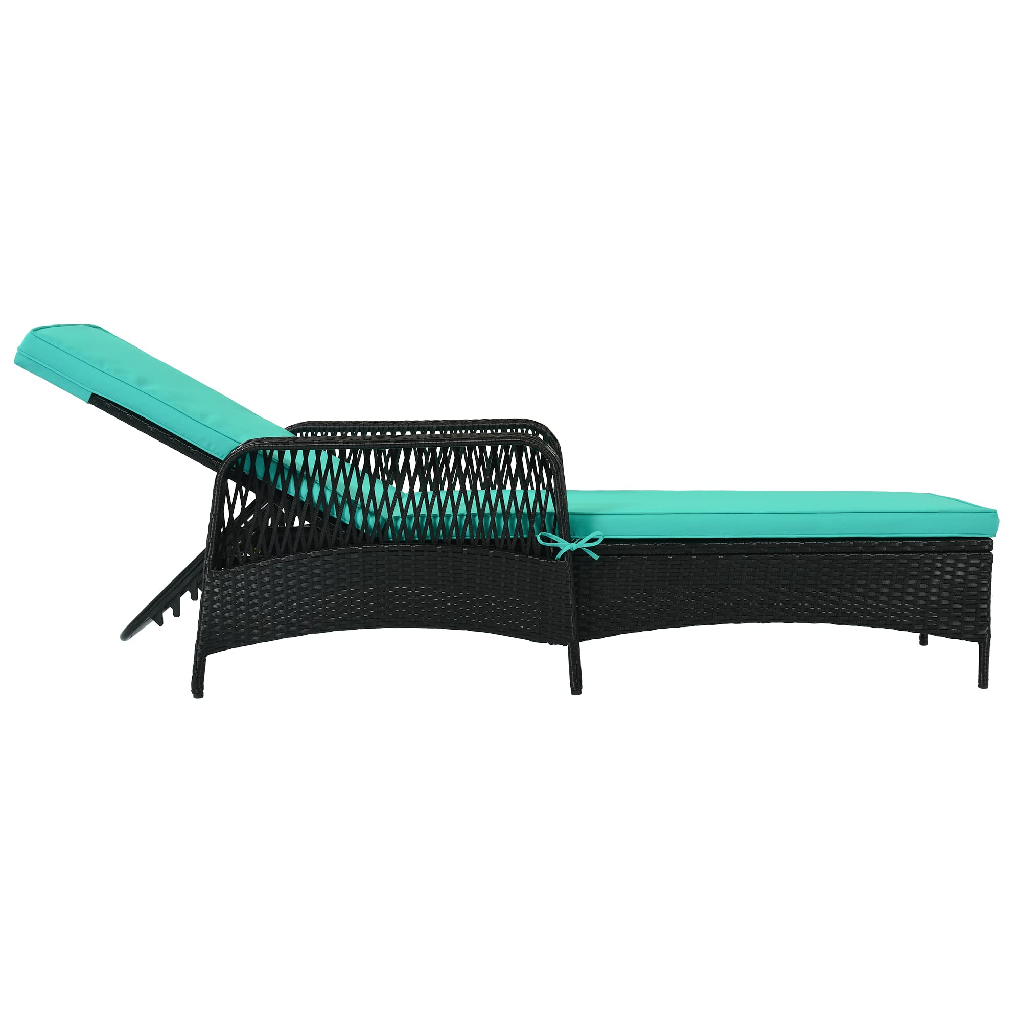 Quarte 2 Piece Outdoor PE Wicker Sun Lounger,Patio Chaise Lounger with Adjustable Backrest and Armrests,for Porch Lawn Garden Backyard Poolside (Green&y)