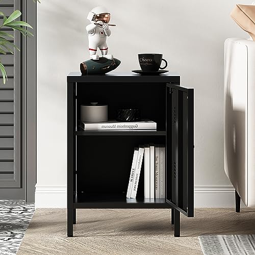 MIOCASA End Table Side Table Metal Nightstand Sofa Bedside Storage Cabinet with Storage Shelf Easy Assembly for Living Room, Bedroom