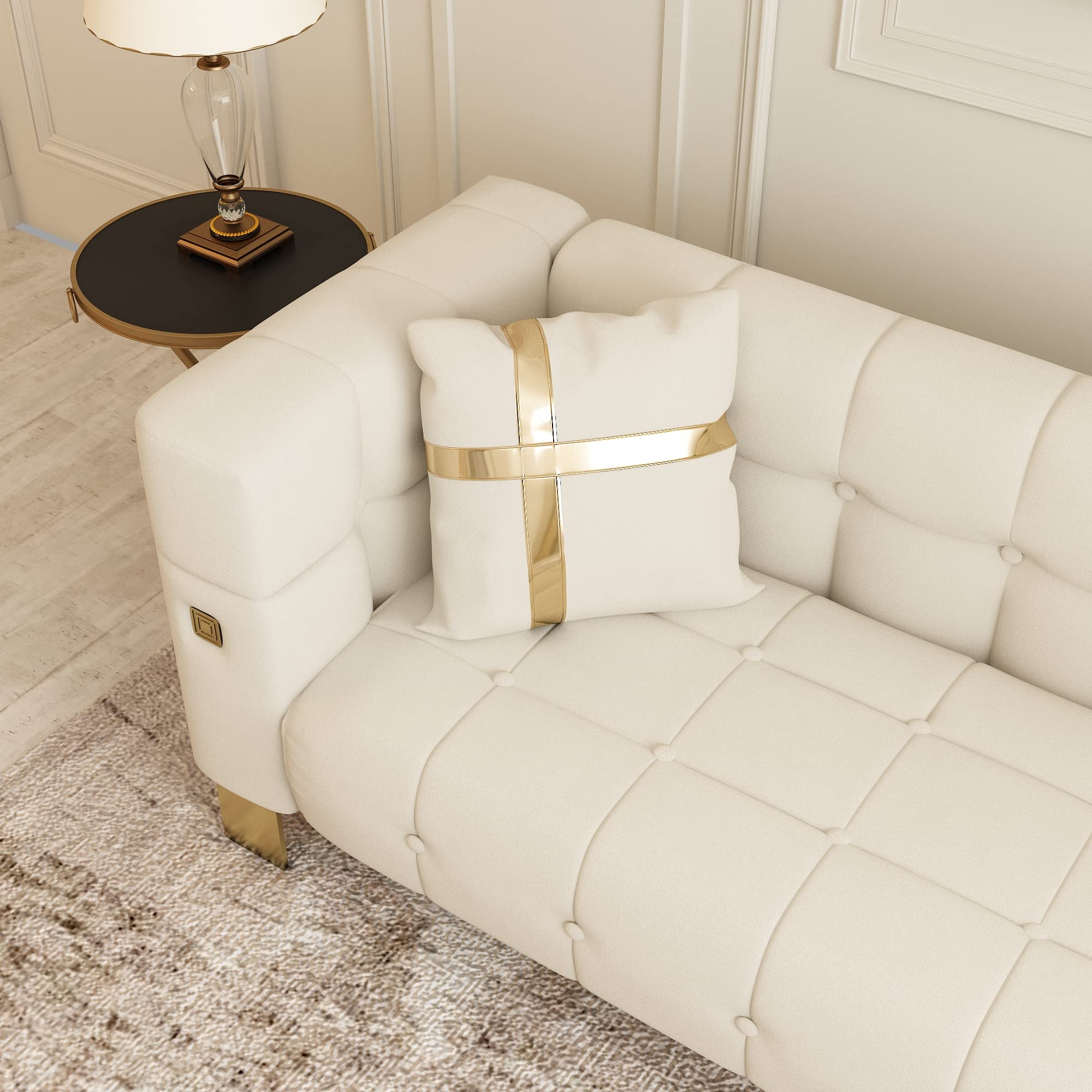 MoLiFaning 89" Modern Chesterfield Velvet Sofas Mid Century Modern Button Tufted Velvet Couches with 2 Pillows and Gold Legs,for Living Room Apartment Bedroom Office Beige