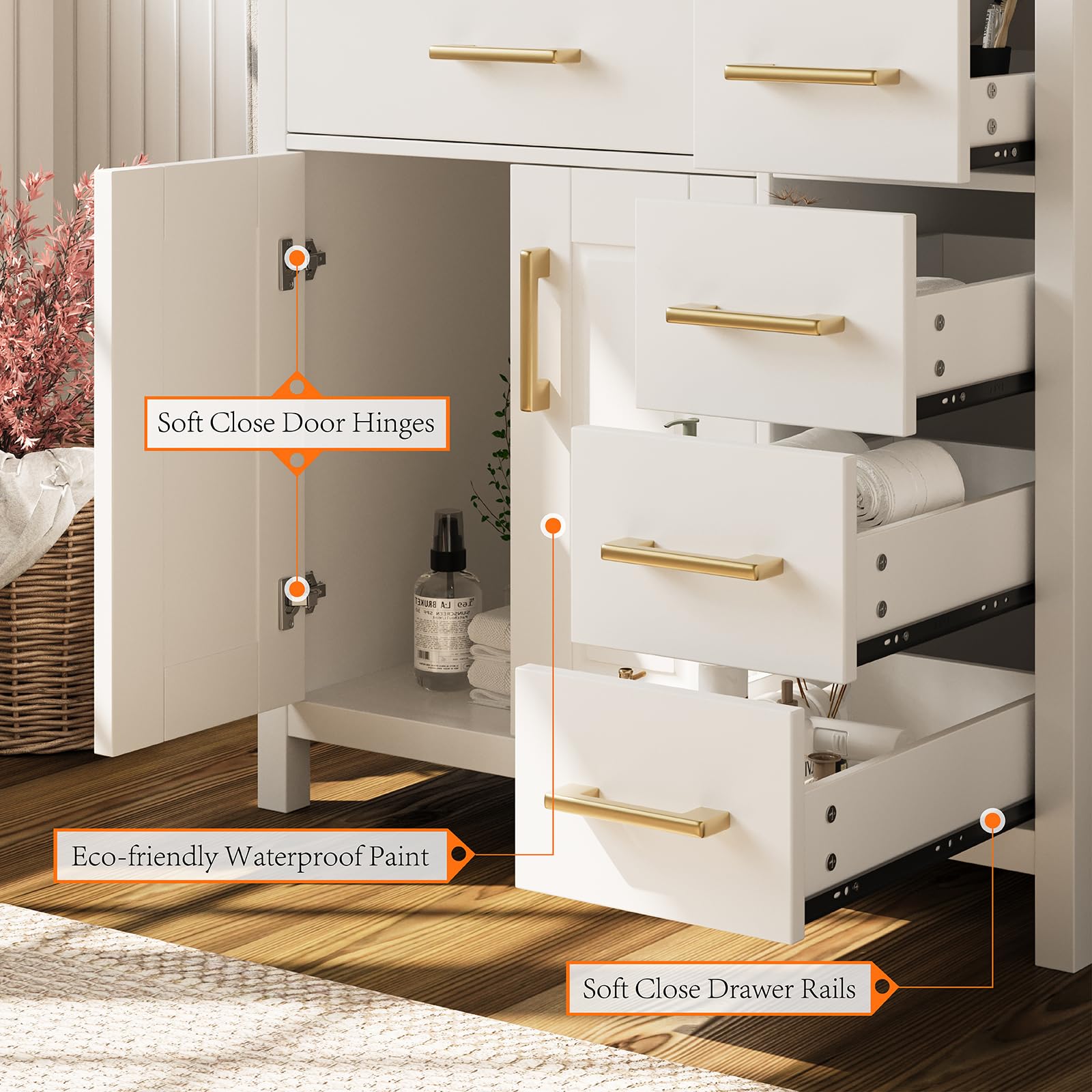 AMERLIFE 36" Bathroom Vanity with Sink Combo, Modern Undermount Small Single Bathroom Cabinet Set, Includes 37" Countertop & Integrated Sink, Soft Closing Doors, Bathroom Dresser White