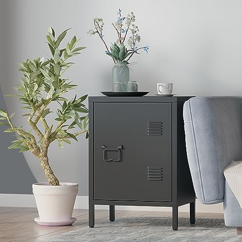 MIOCASA End Table Side Table Metal Nightstand Sofa Bedside Storage Cabinet with Storage Shelf Easy Assembly for Living Room, Bedroom