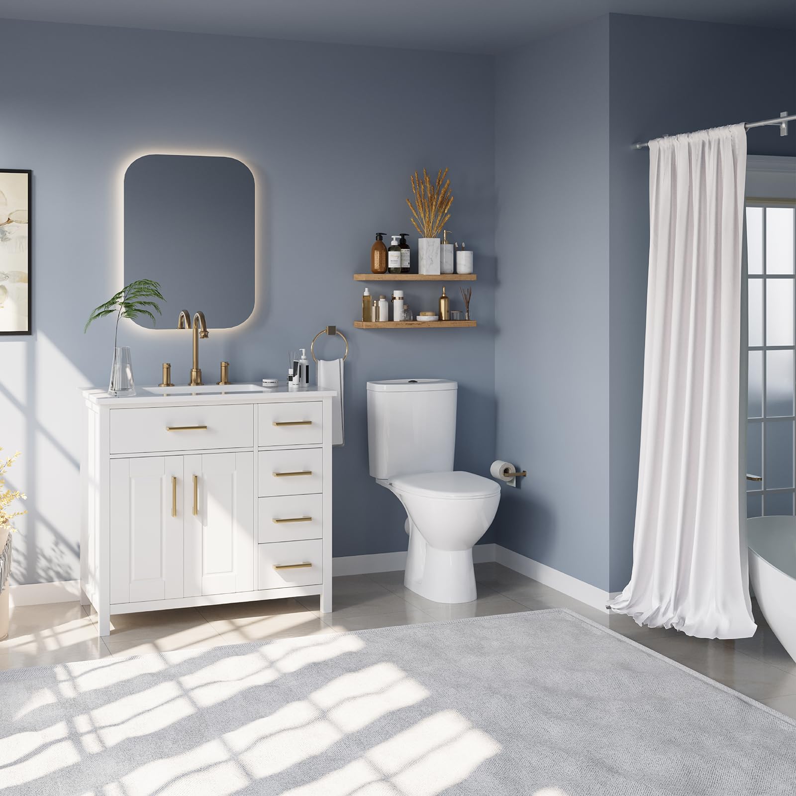 AMERLIFE 36" Bathroom Vanity with Sink Combo, Modern Undermount Small Single Bathroom Cabinet Set, Includes 37" Countertop & Integrated Sink, Soft Closing Doors, Bathroom Dresser White