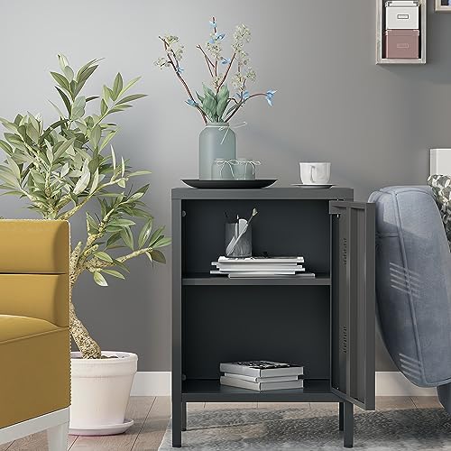 MIOCASA End Table Side Table Metal Nightstand Sofa Bedside Storage Cabinet with Storage Shelf Easy Assembly for Living Room, Bedroom