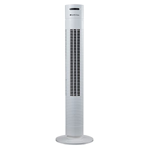 Comfort Zone CZTF320WT 31” 3-Speed Oscillating Tower Fan with Convenient Top-Mounted Controls, Perfect for Office, Desk or Dorm Room, White