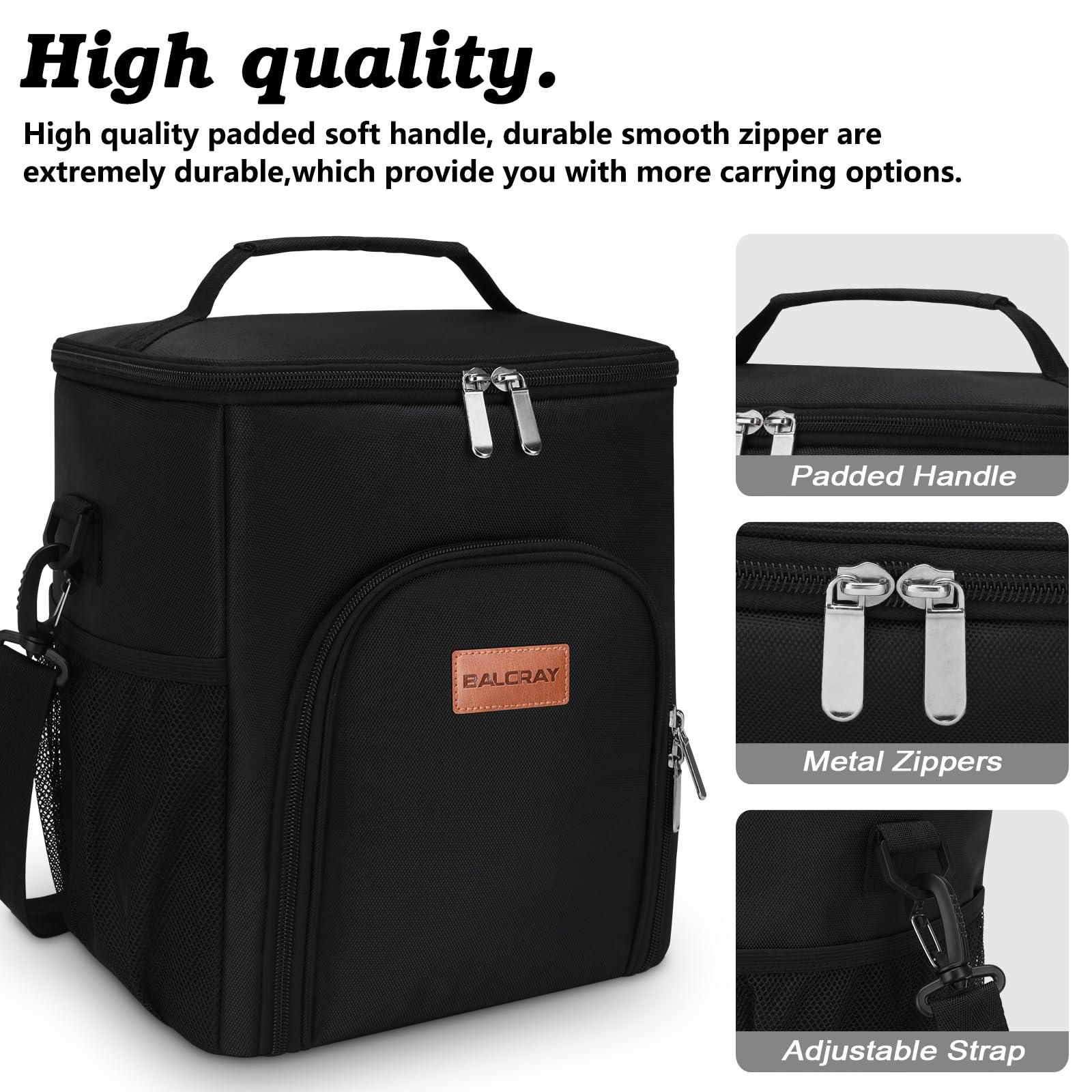 BALORAY Lunch Box for Men Women, Double Deck Insulated Lunch Bag for Adults with Adjustable Shoulder Strap, Reusable Lunch Cooler Bag Tote Bag for Work Office Outdoor Picnic Travel