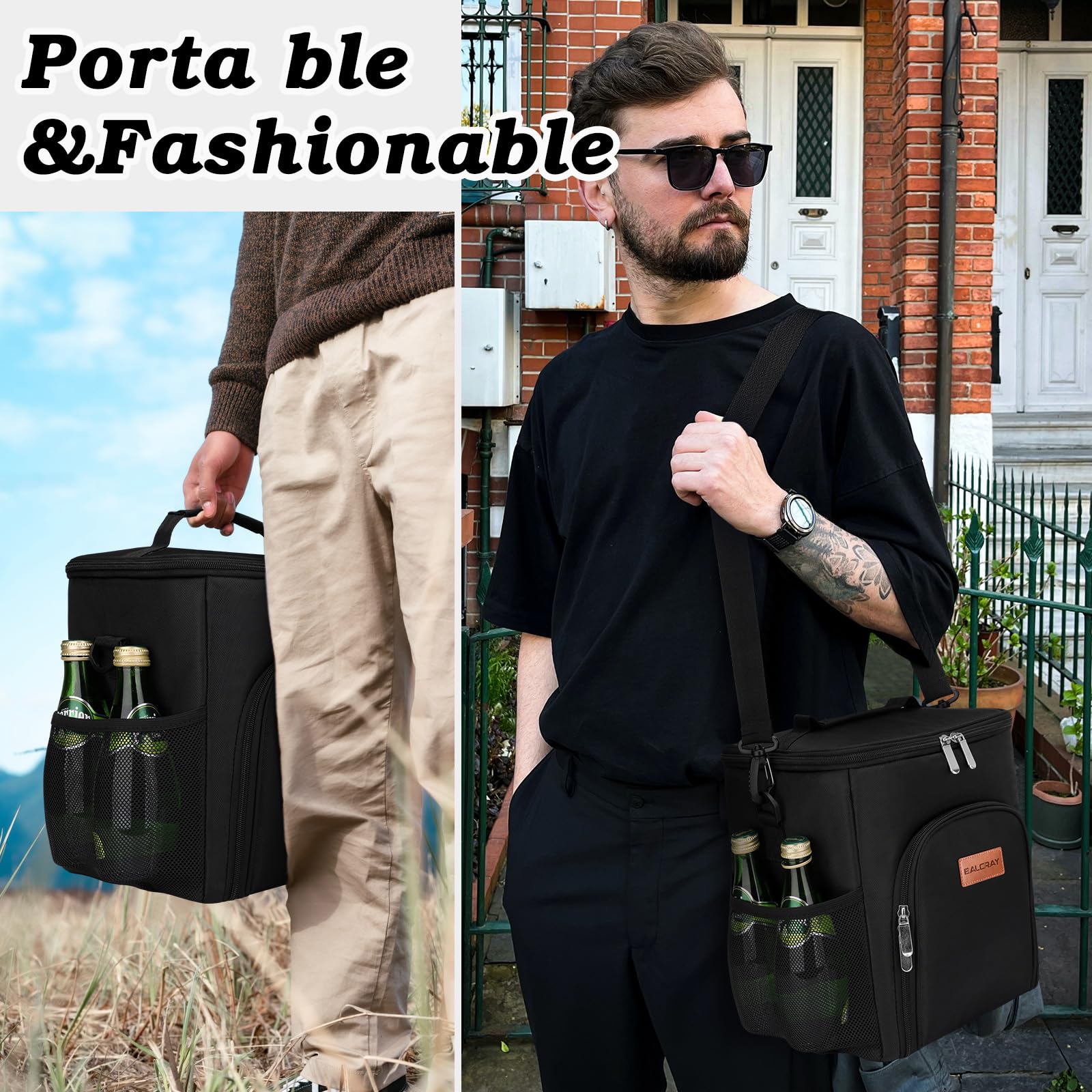 BALORAY Lunch Box for Men Women, Double Deck Insulated Lunch Bag for Adults with Adjustable Shoulder Strap, Reusable Lunch Cooler Bag Tote Bag for Work Office Outdoor Picnic Travel
