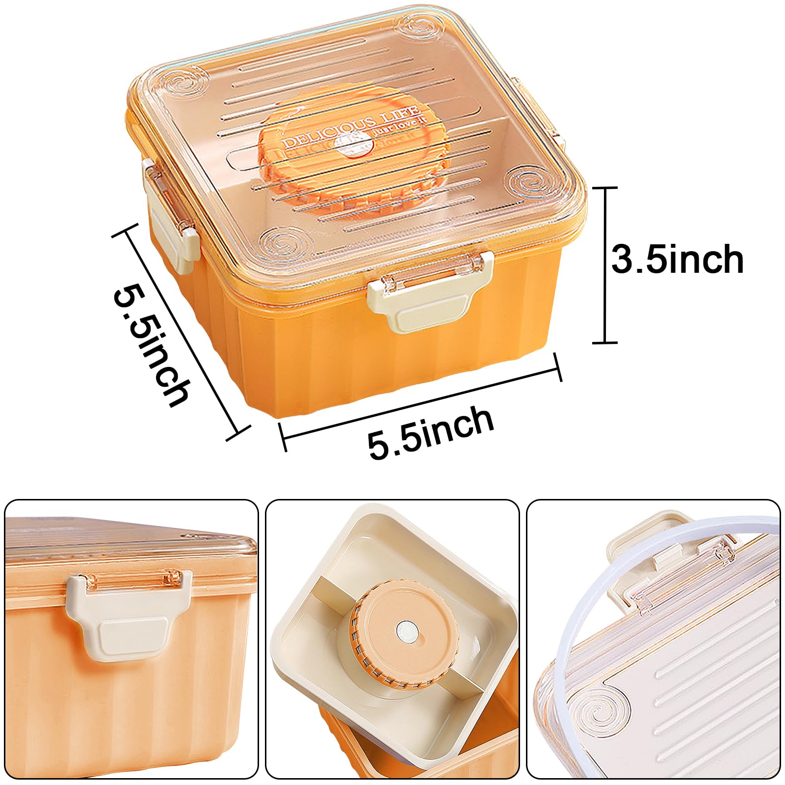 Salad Lunch Box Container 40-oz Salad Bowl with 3 Compartments, Salad Dressings Container for Salad Toppings, BPA-Free and Built-In Reusable Fork(orange)