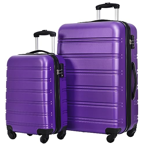 Merax Luggage Sets of 2 Piece Carry on Suitcase Airline Approved,20/28 IN Hard Case Expandable Spinner Wheels (Purple)