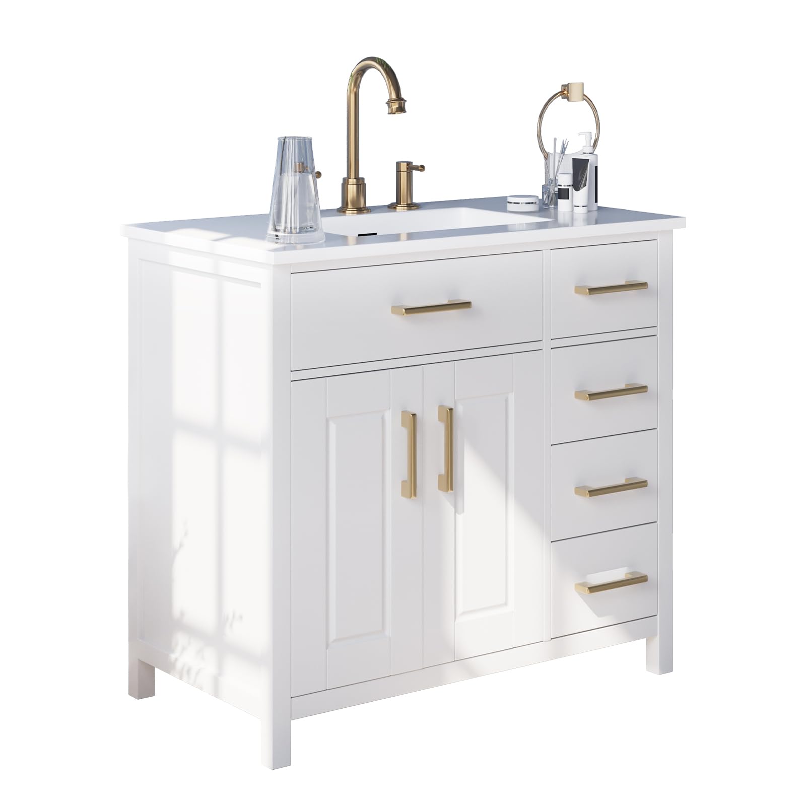 AMERLIFE 36" Bathroom Vanity with Sink Combo, Modern Undermount Small Single Bathroom Cabinet Set, Includes 37" Countertop & Integrated Sink, Soft Closing Doors, Bathroom Dresser White