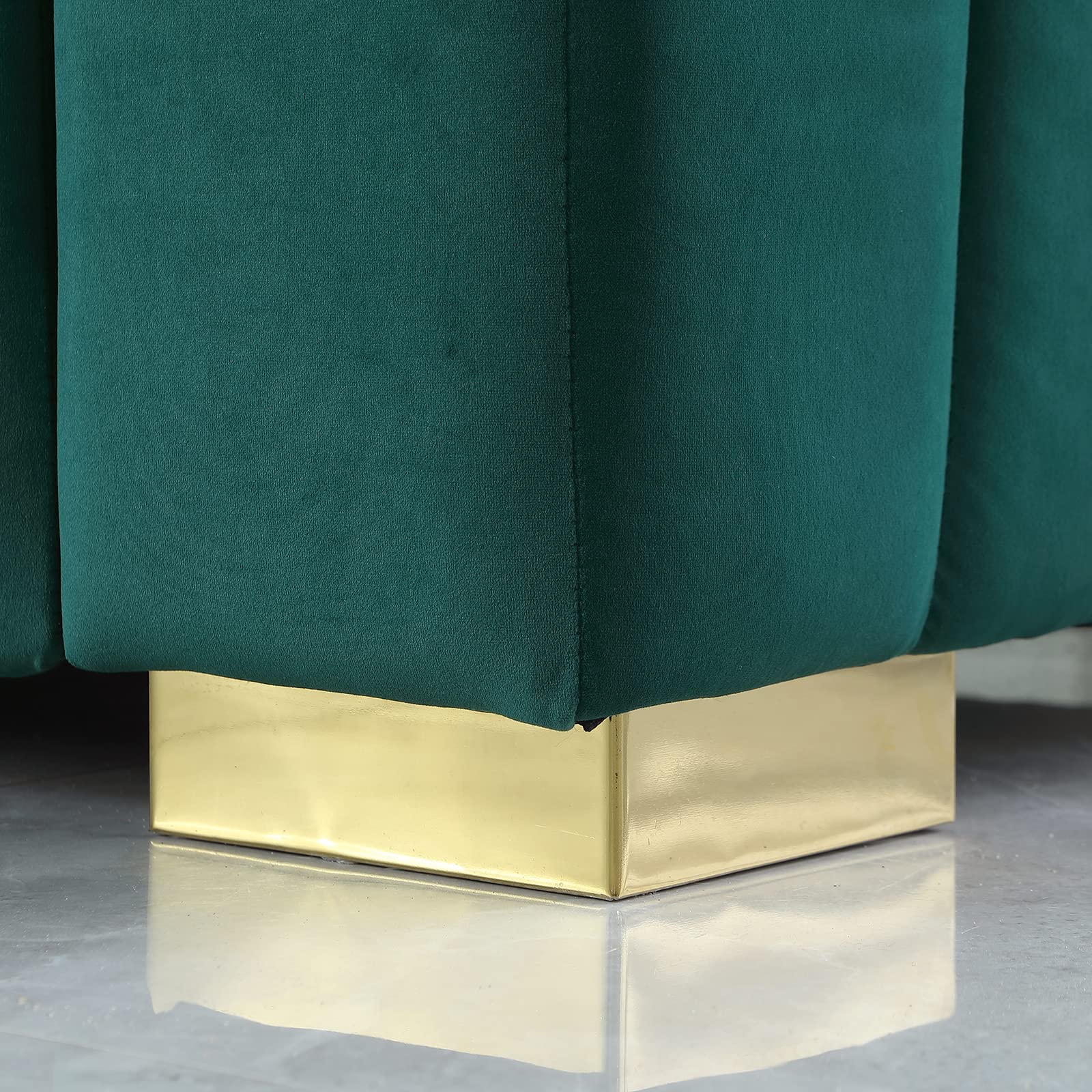 JUSTONE Modern Sofa Couch for Living Room, Mid Century 3-Seater Velvet Chesterfield Sofa, Upholstered Couch with Gold Leg&Pillows for Apartment, Office,Easy to Install- Dark Green