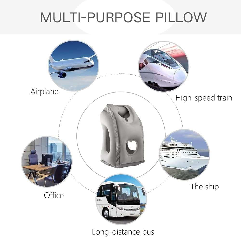 PVC Inflatable Travel Pillow Portable Headrest Chin Support Cushions for Airplane Plane Car Office Rest Neck Nap Pillows,Black