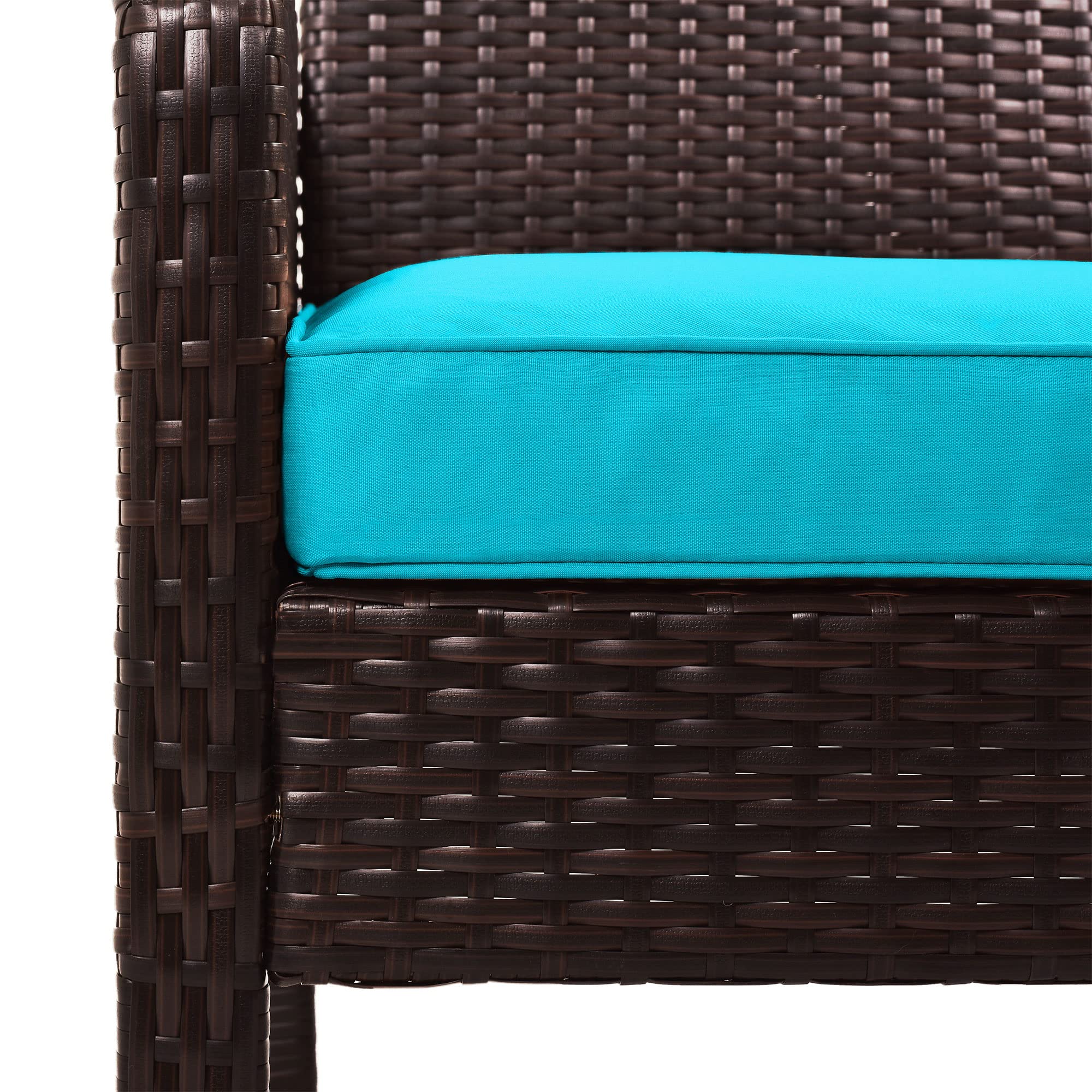 BIADNBZ 6-Piece Outdoor Patio Furniture Set, PE Rattan Conversation Sofa with Stools, Removable Cushions and Tempered Glass Tea Table for Backyard, Poolside, Deck, Brown Wicker+Blue Cushio