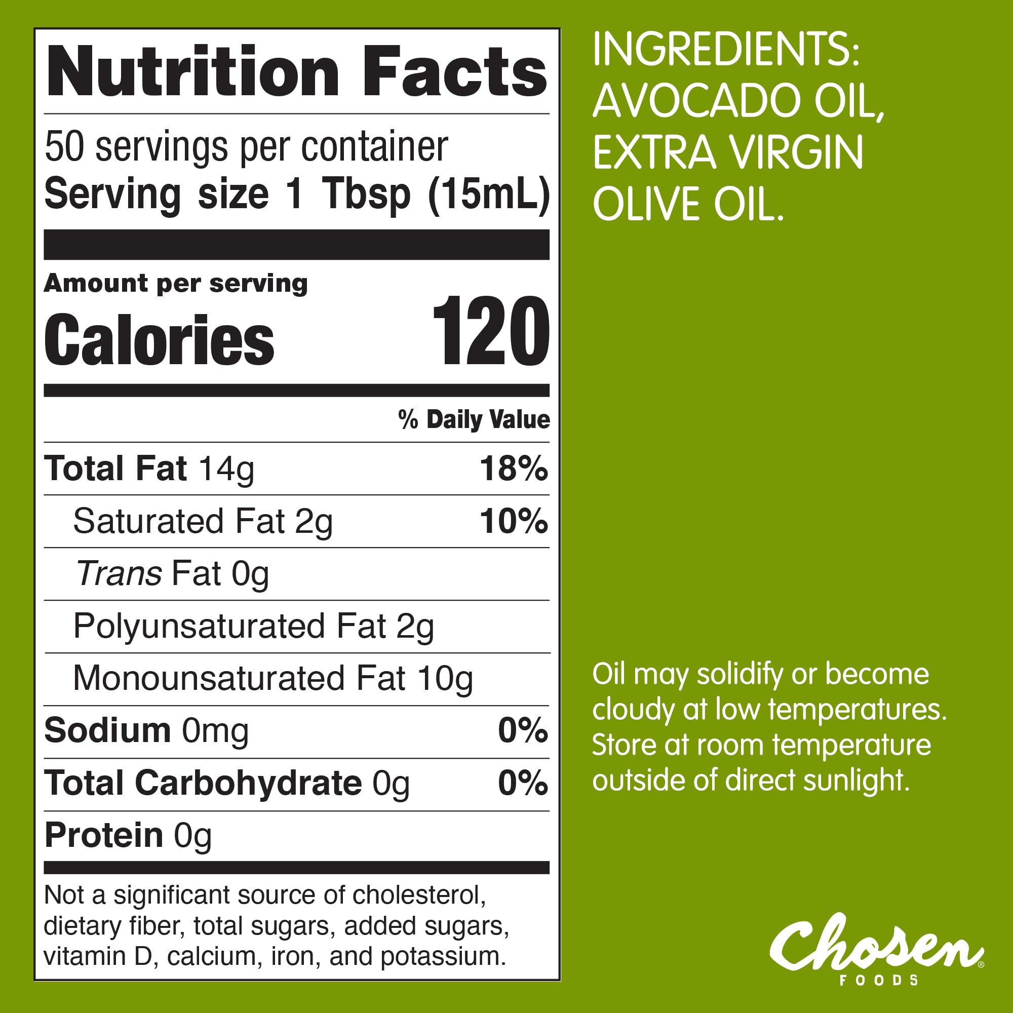 Chosen Foods 50/50 Blend 100% Pure Avocado, Extra Virgin Olive Oil – Non-GMO Blend Oil for Medium-Heat Cooking, Baking, Frying, 25.4 fl oz