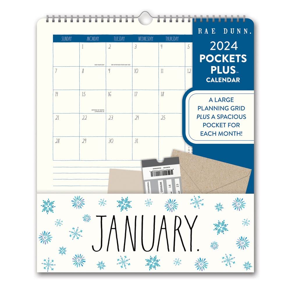 Orange Circle Studio Rae Dunn Pockets Plus Wall Calendar 2024, Large Monthly Planner with Hanging Hook for Home Office, Classroom, School, Family Calendar, Easy Planning and Organizing