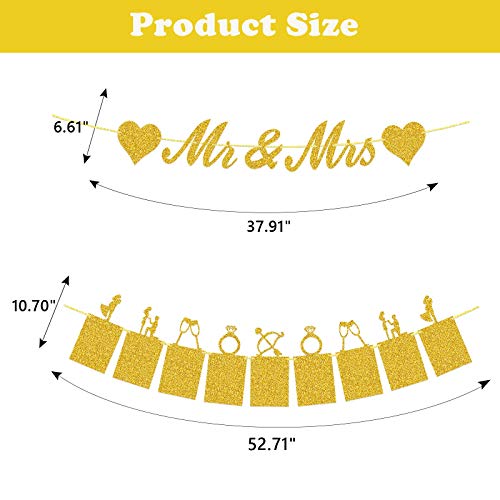 Wedding Decorations,Mr & Mrs Banner, Photo Banner and Set of 12+5 distinctive Balloons for Wedding/Anniversary/Engagement/Valentines Day Party