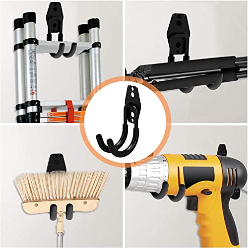 Steel Garage Storage Utility Double Hooks, Heavy Duty Hangers Wall Mount Holder U Hook Garage Organizer for Power Tools, Bikes, Ladders, Ropes, Hoses, Bulk Items Storage