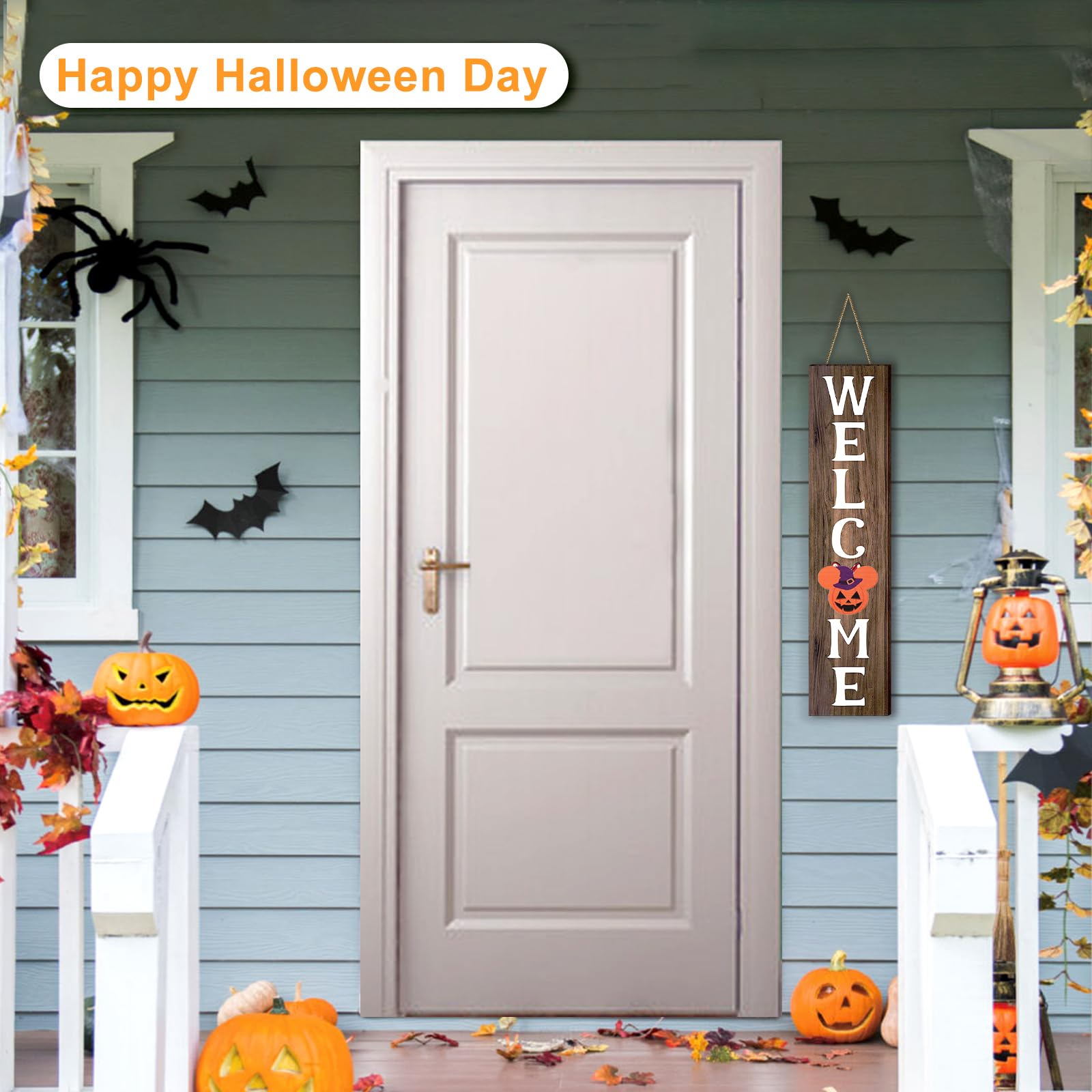 FUEMEILY 15.7'' Cute Mouse Seasonal Interchangeable Home Sign for Front Porch,18pcs Interchangeable Hanging Vertical Welcome Door Sign for Farmhouse/Wall/Porch Decor and Housewarming Gift